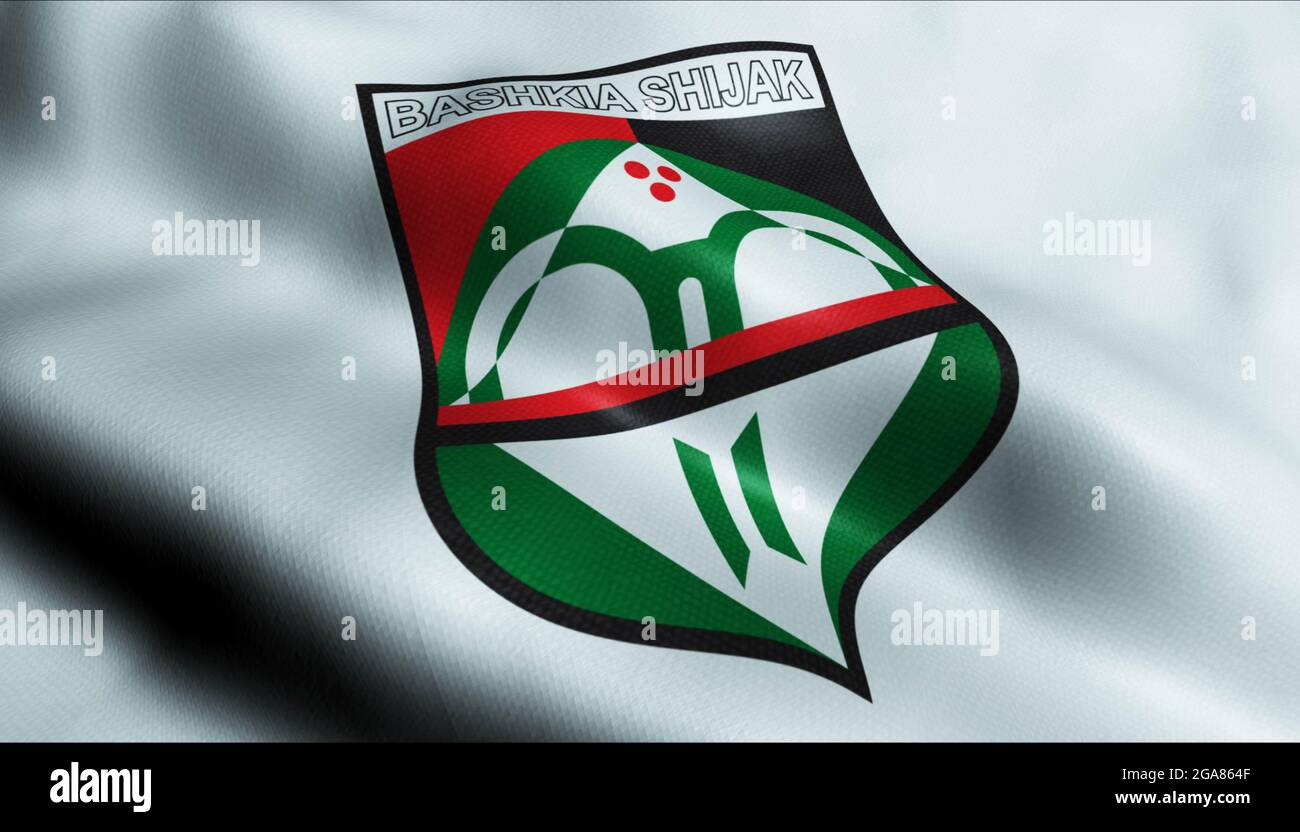 3D Illustration of a waving Albanian city flag of Shijak Stock Photo ...