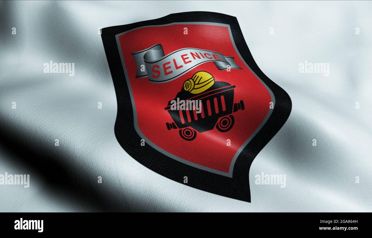 3D Illustration of a waving Albanian city flag of Selenice Stock Photo ...