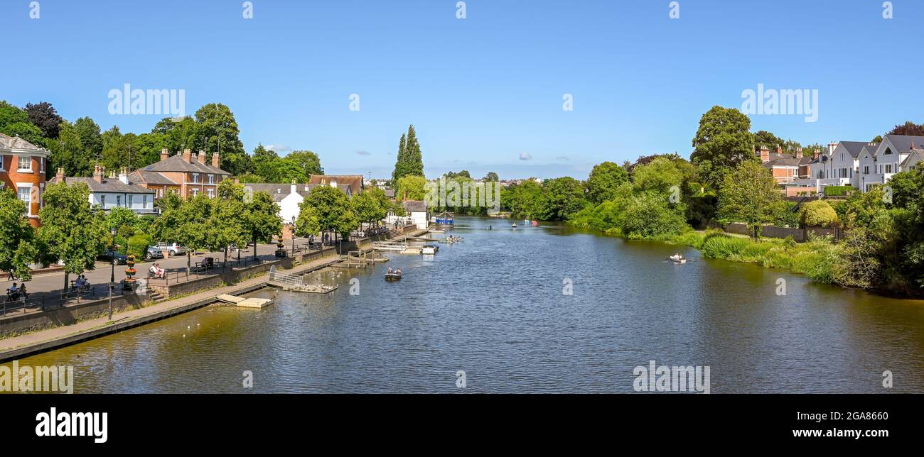 Chester, Cheshire, England - July 2021: Panoramic view of the River Dee ...