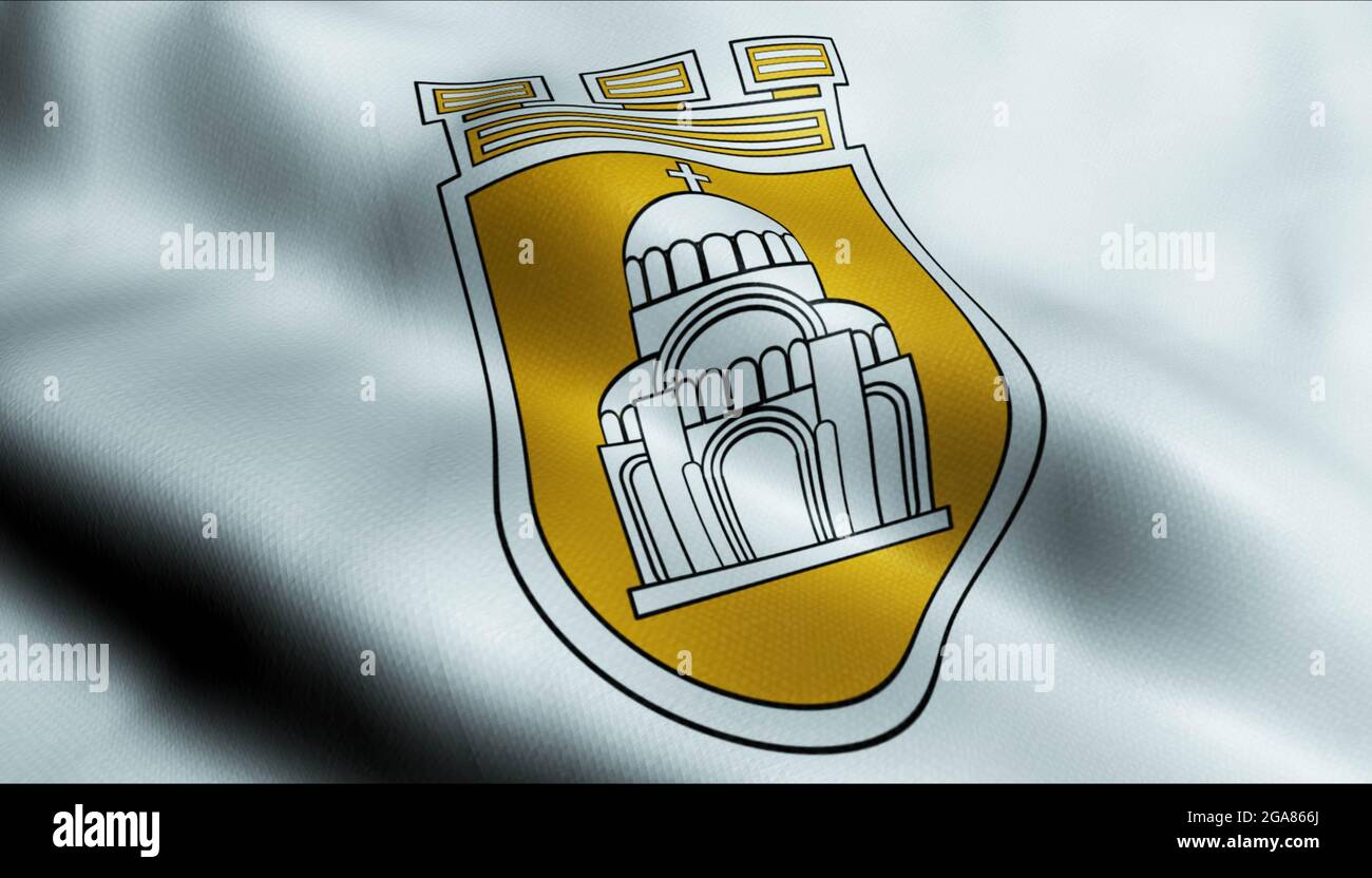 3D Illustration of a waving Bulgarian city flag of Pleven Stock Photo ...