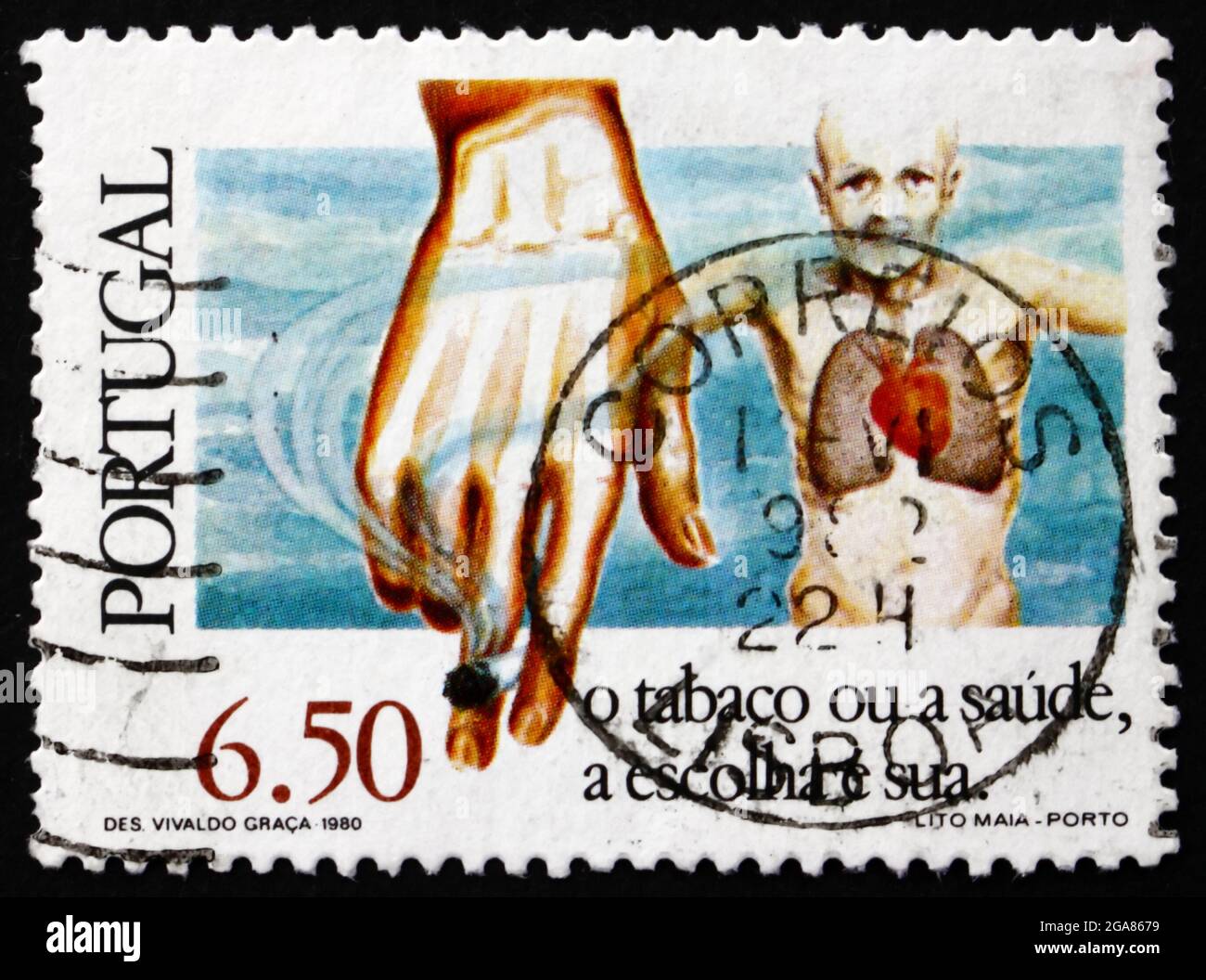 PORTUGAL - CIRCA 1980: a stamp printed in the Portugal shows Man with ...