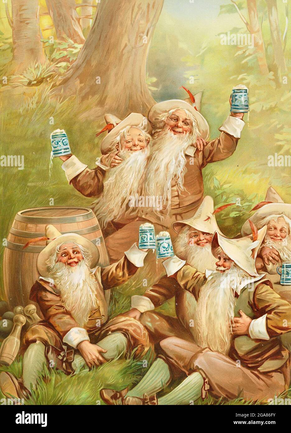 Beer drinking dwarves in this 1898 advertismane for beer Stock Photo ...
