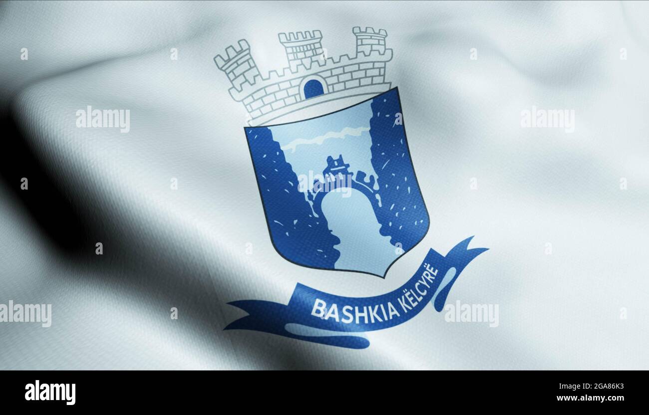 3D Illustration of a waving Albanian city flag of Kelcyre Stock Photo ...