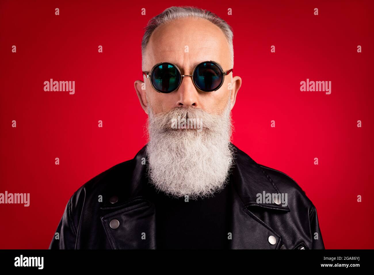 Photo of aged handsome man serious confident wear vintage sunglass ...