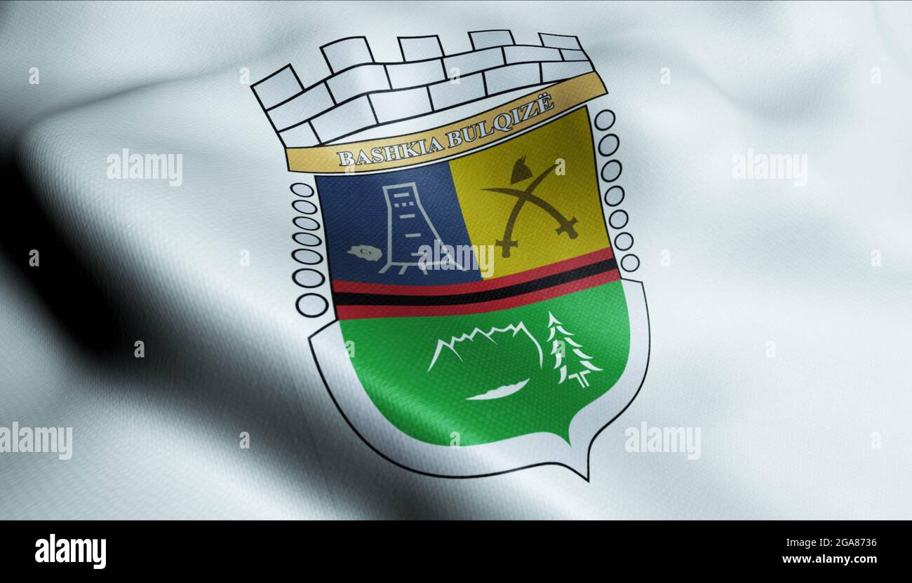 3D Illustration of a waving Albanian city flag of Bulqize Stock Photo ...