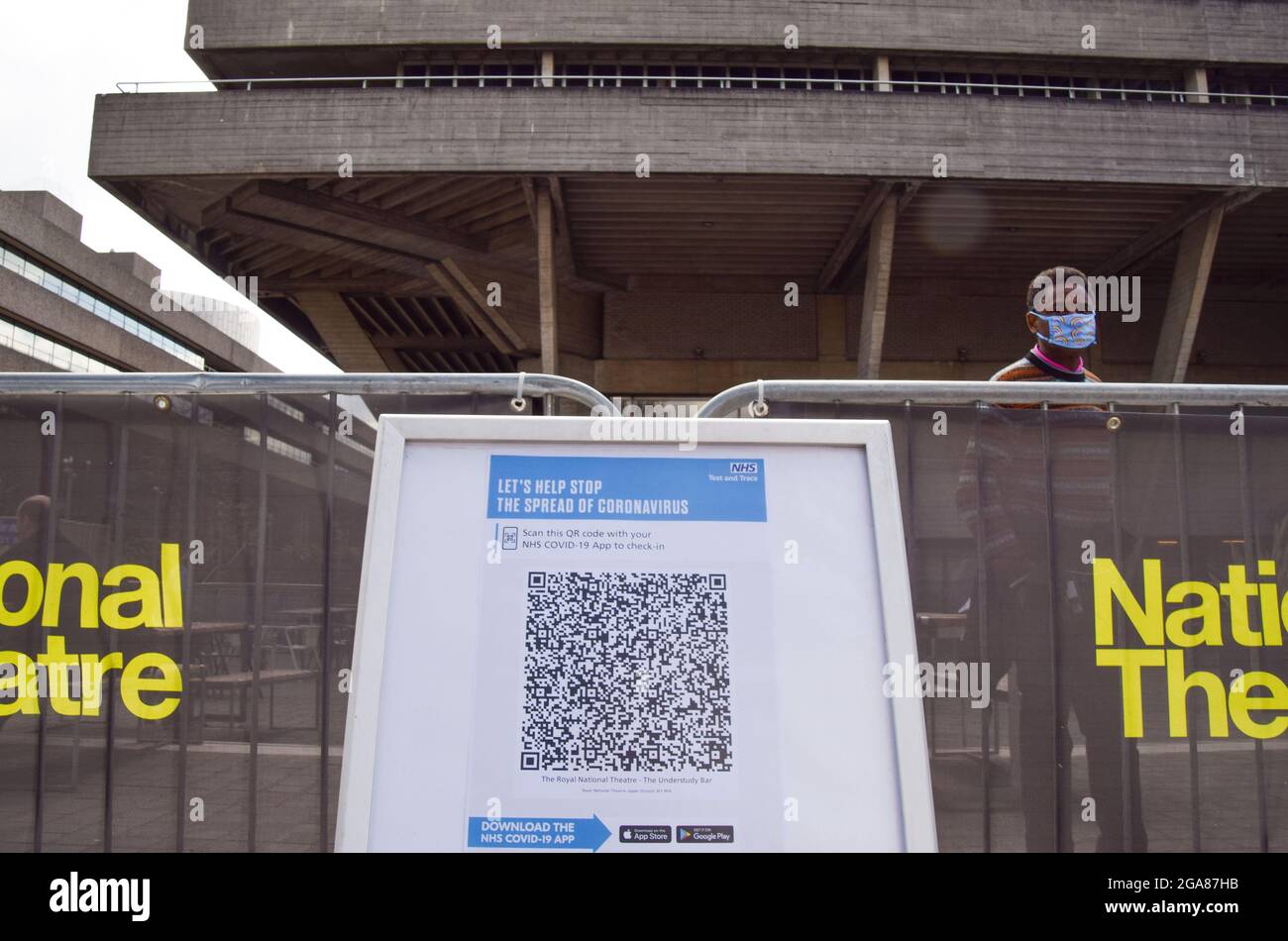NHS Track and Trace QR code sign at the National Theatre, London ...