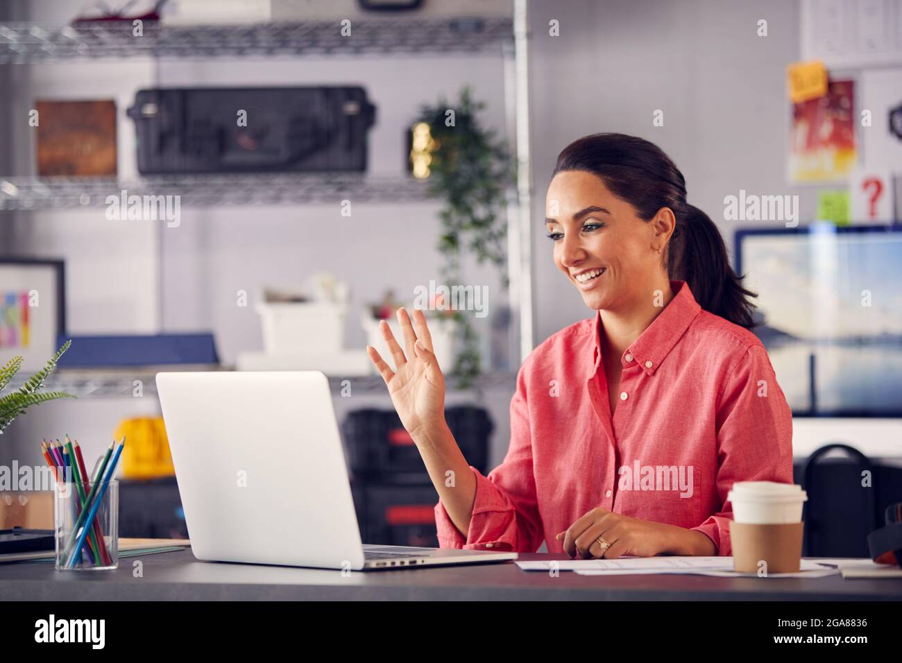 Female Advertising Marketing Or Design Creative In Studio Having Video ...