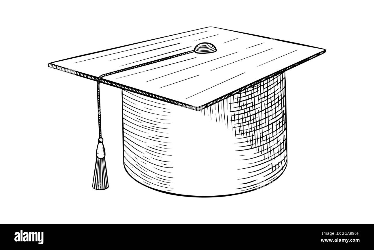 Graduate cap sketch. Hand drawn object on white background. Vector ...