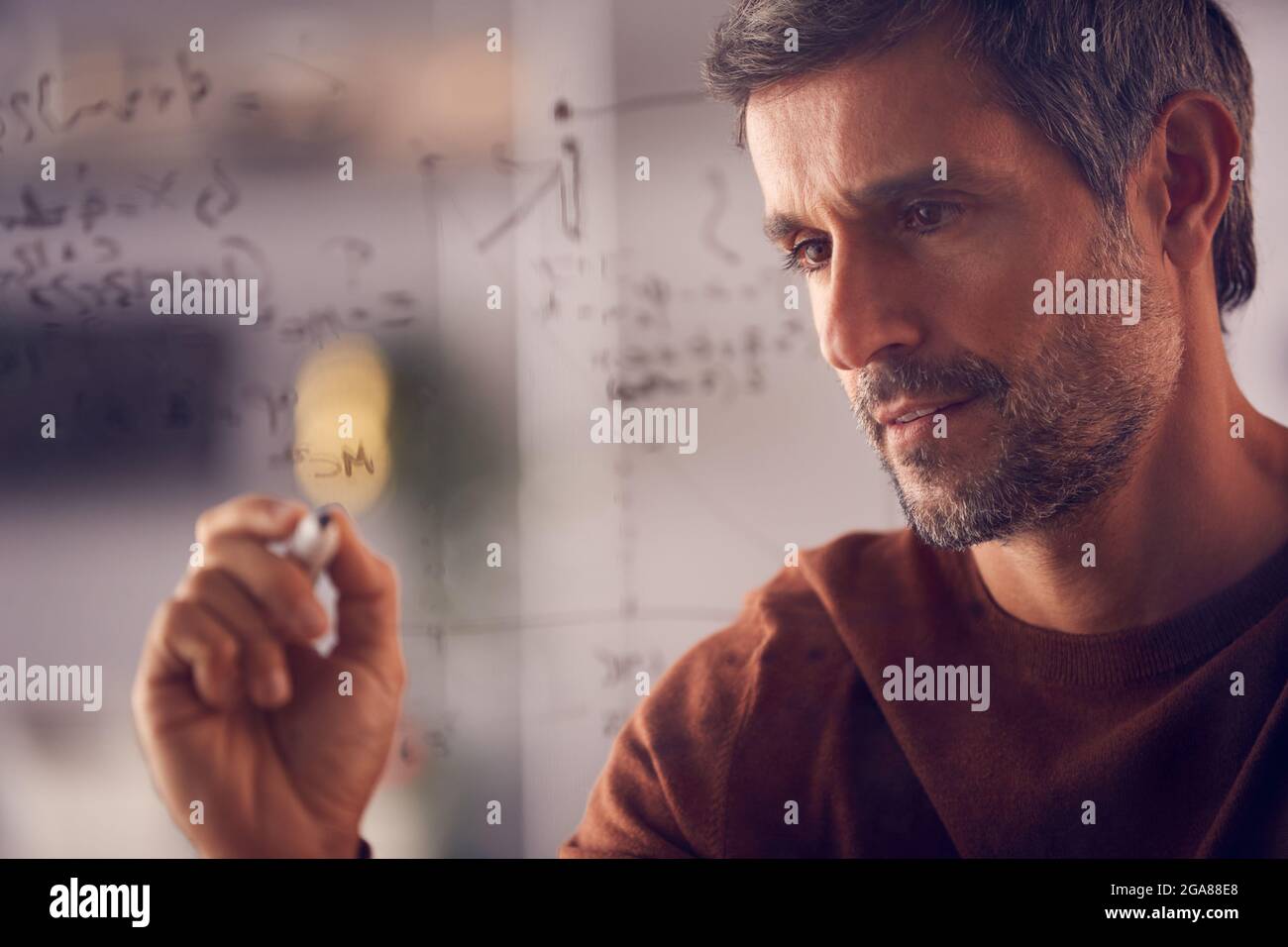 Brainstorming Businessman Or Mathematician Drawing Graph Calculation On ...