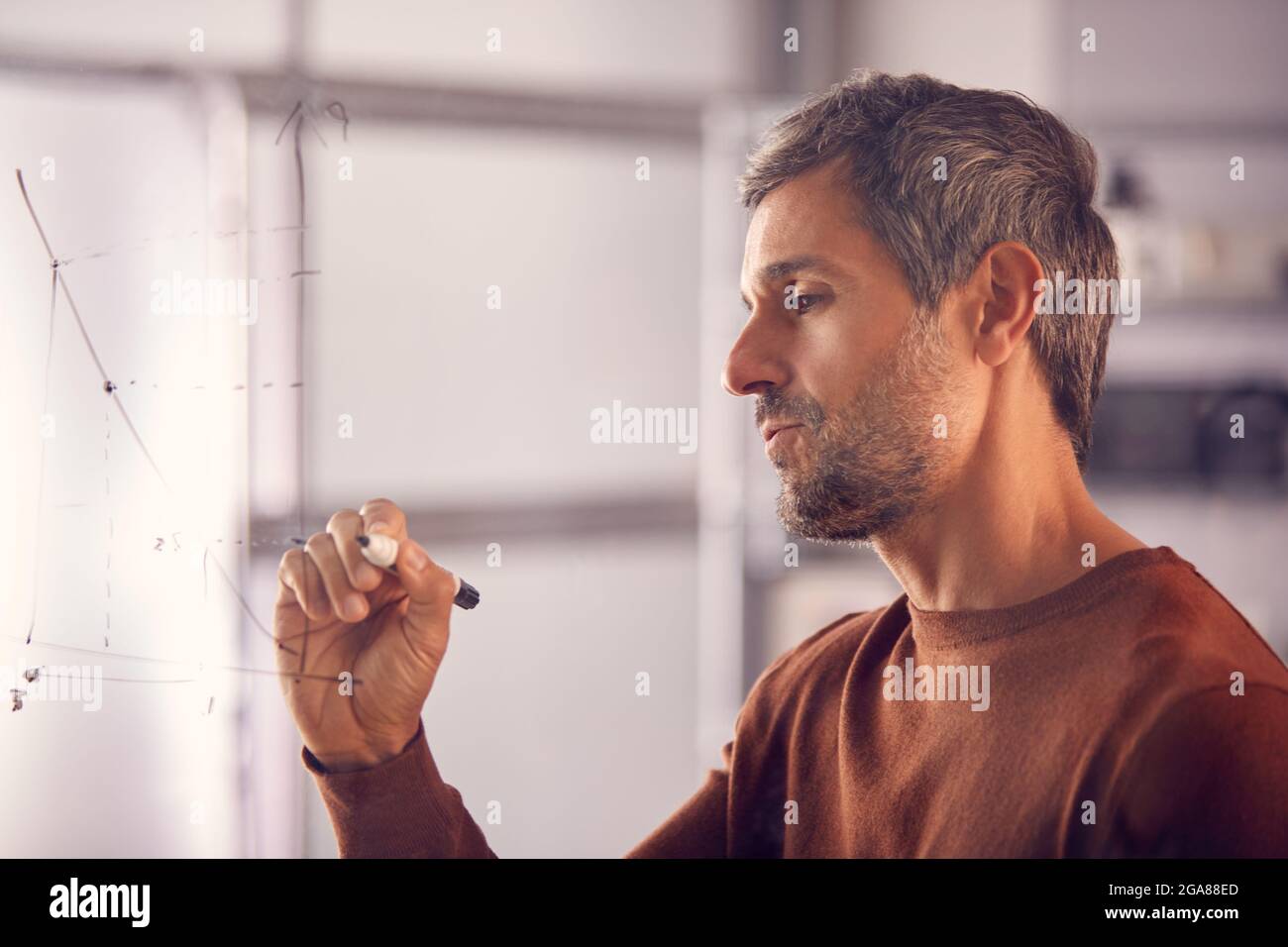 Brainstorming Businessman Or Mathematician Drawing Graph Calculation On ...