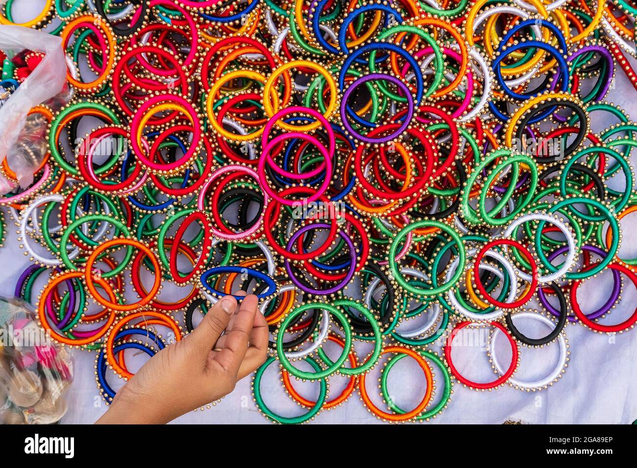 Colorful Indian bangles, handicrafts, on display during the Handicraft ...