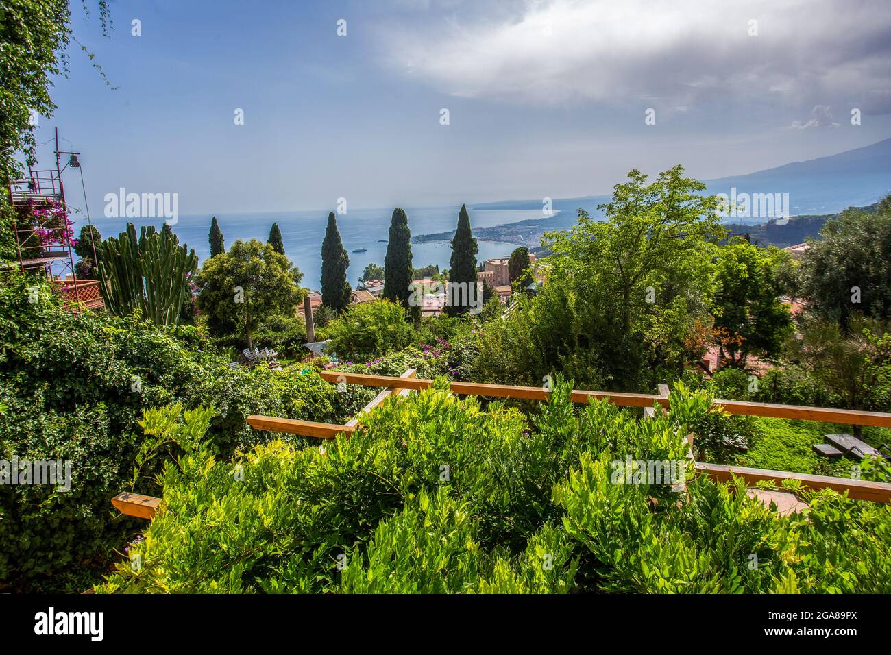 Amazing View from Taormina on bay in Mediterranean Sea and gardens ...