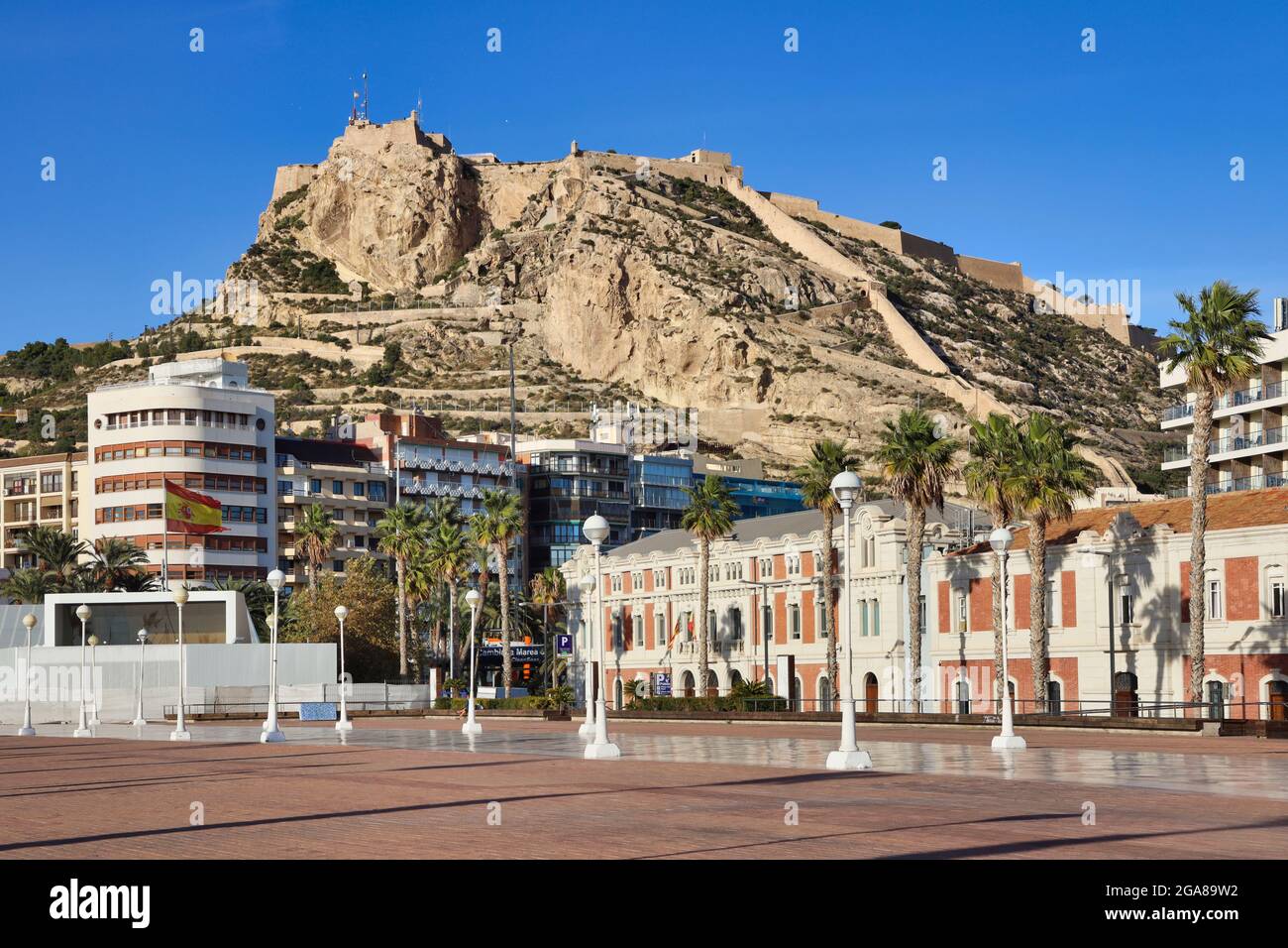 The castle of Santa Barbara high up on a promontory overlooking the ...