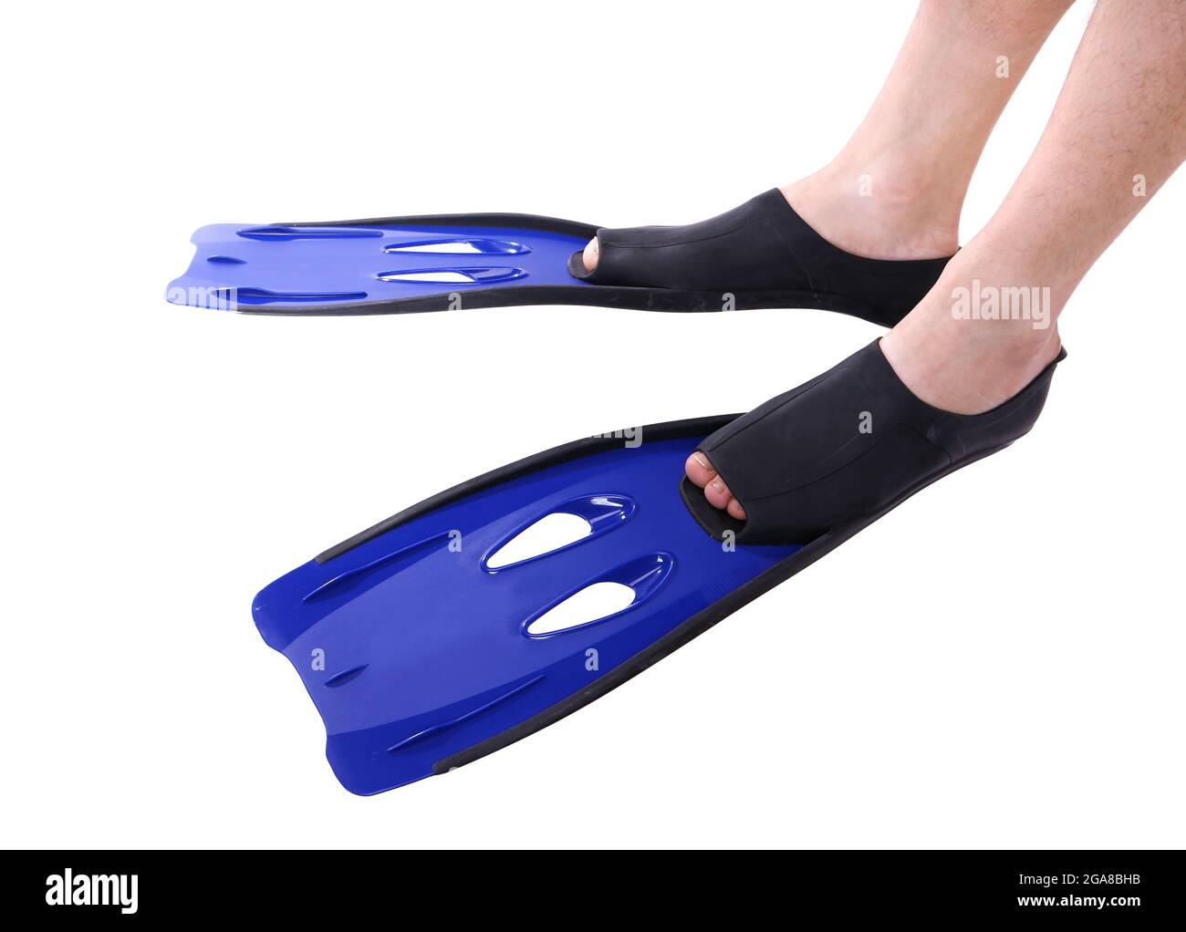 Male legs in flippers isolated on white Stock Photo - Alamy