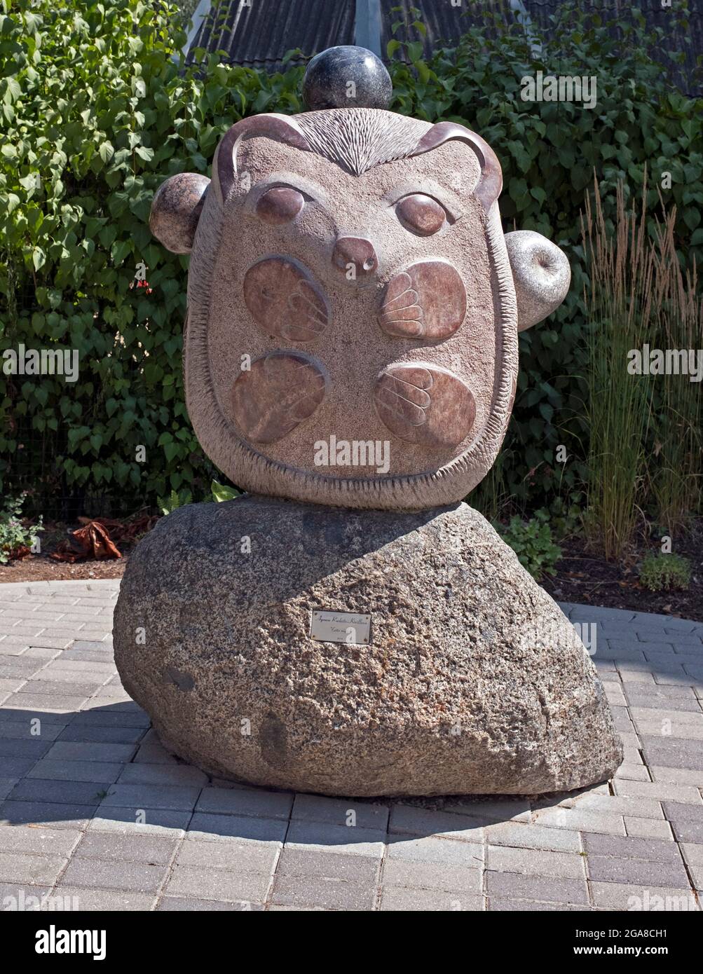 Granite sculpture called “A hedgehog in the fog” in Ogre city, Latvia ...