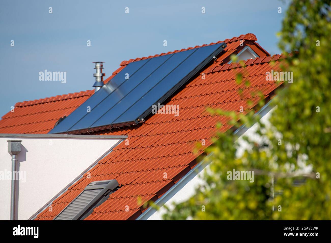 Single family house with solar system or photovoltaic system Stock ...