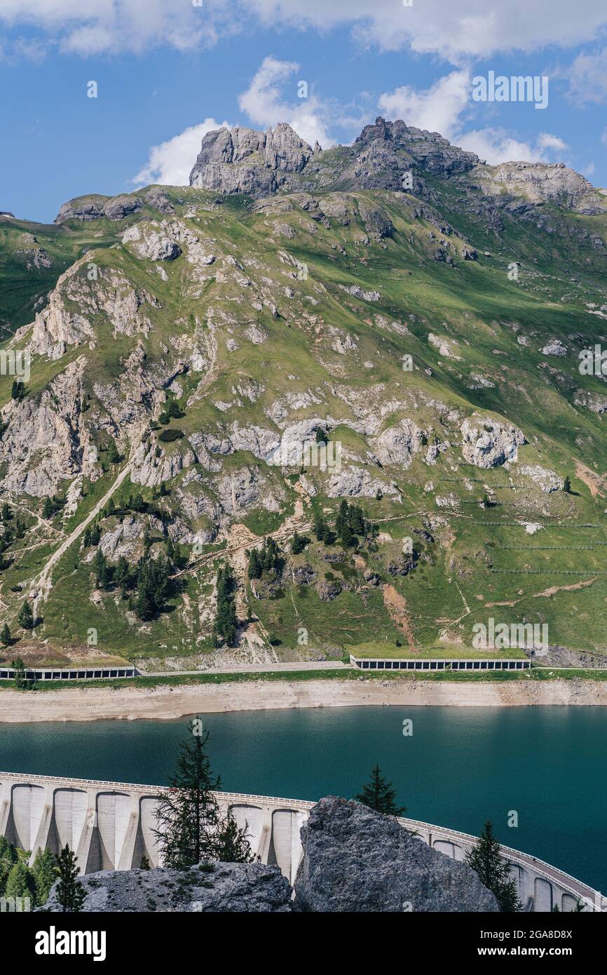 Dam and Lago di Fedaia, Italy, Dolomites Stock Photo - Alamy