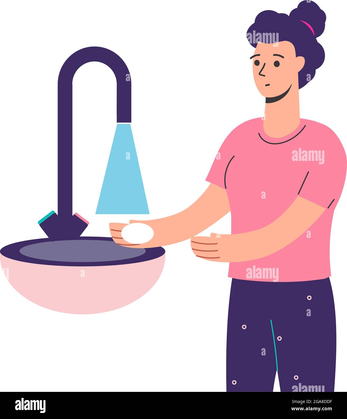 girl washes her hands to prevent coronavirus. Observe hygiene and keep ...