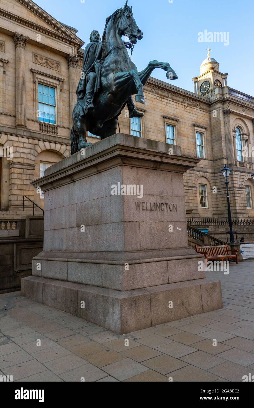 Wellington Monument stands in front of Register House on Princes Street ...
