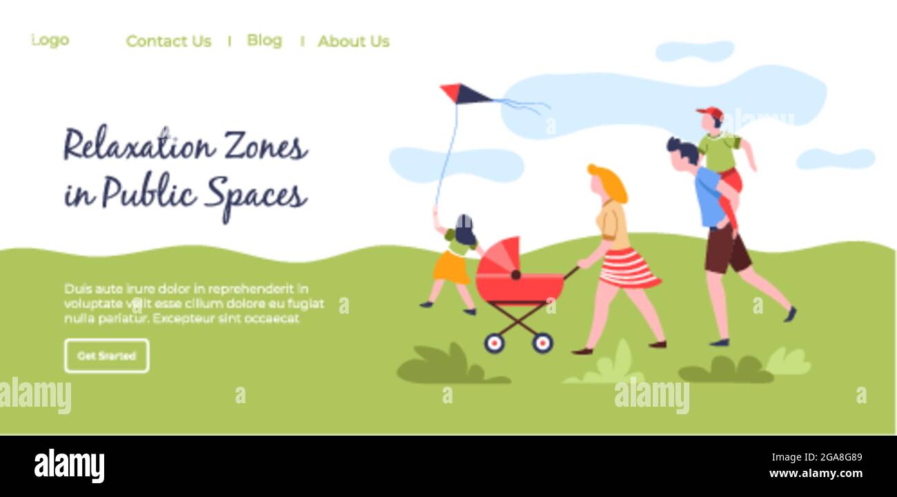 Relaxing zone in park, family with kids walking Stock Vector Image ...