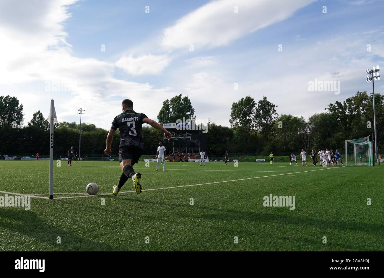 The New Saints' Chris Marriott takes a corner during the UEFA Europa ...