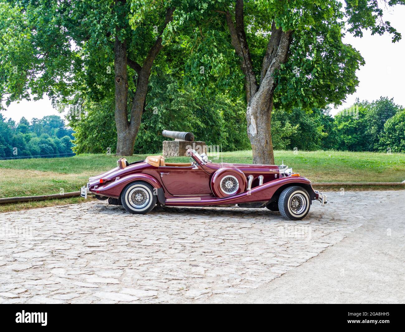 Red Convertible Classic Vintage Car with Accents on a Sunny Day Stock ...