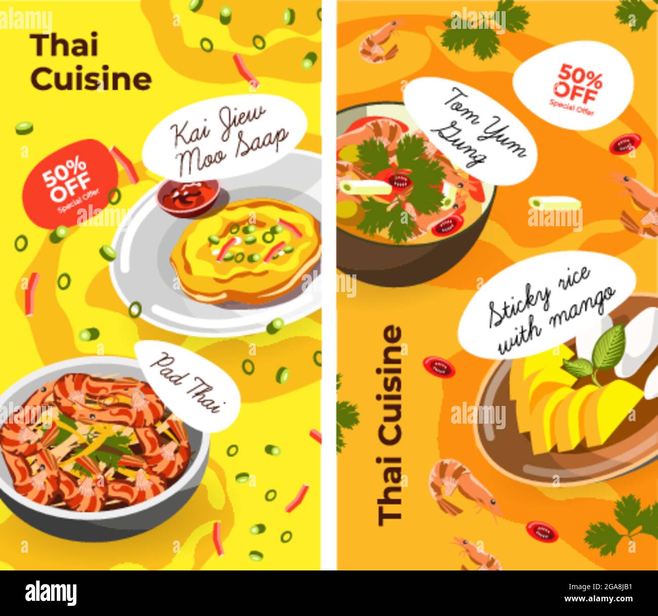 Thai cuisine, menu with exotic dishes and names Stock Vector Image ...