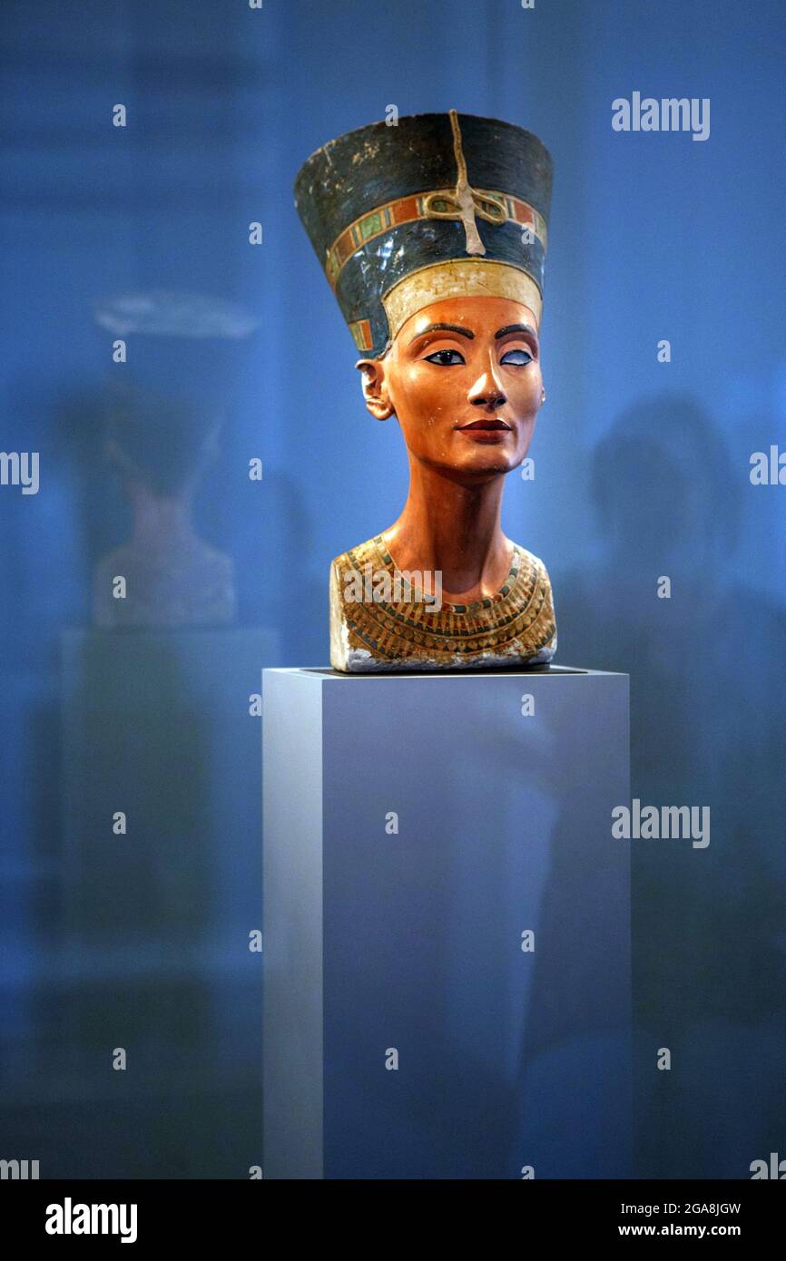 Limestone bust of Nefertiti, the Great Royal Wife of Egyptian pharaoh ...