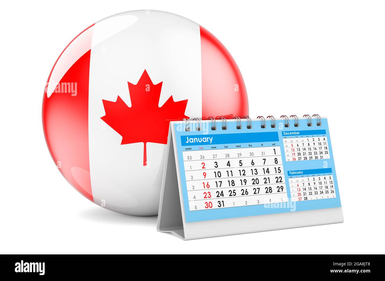 Desk calendar with Canadian flag. 3D rendering isolated on white ...