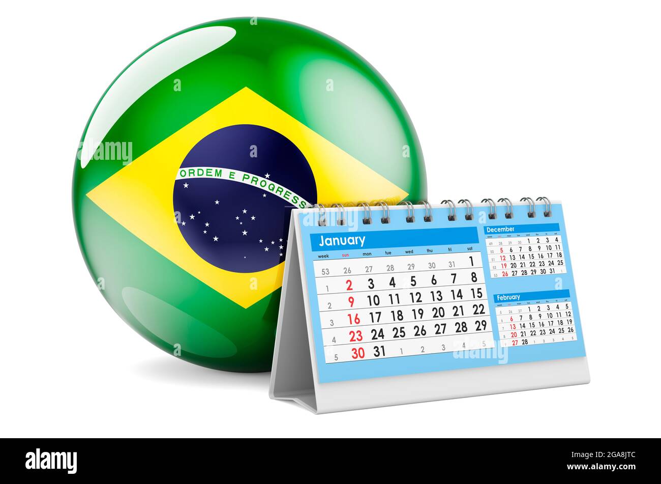 Desk calendar with Brazilian flag. 3D rendering isolated on white ...