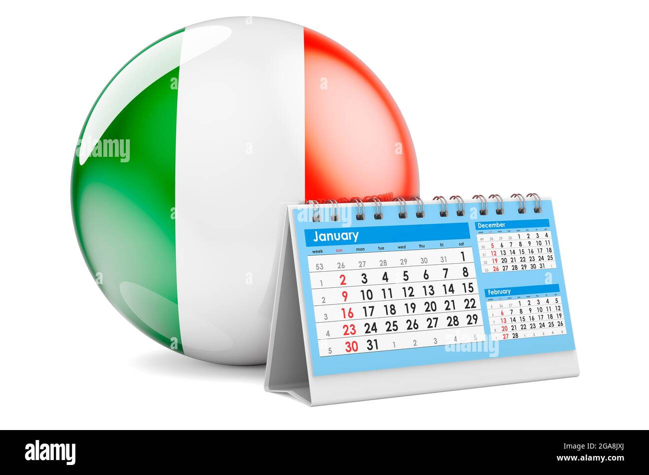 Desk calendar with Irish flag. 3D rendering isolated on white ...
