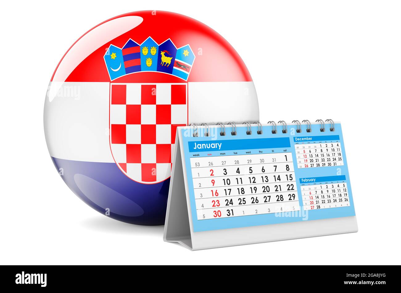 Desk calendar with Croatian flag. 3D rendering isolated on white ...