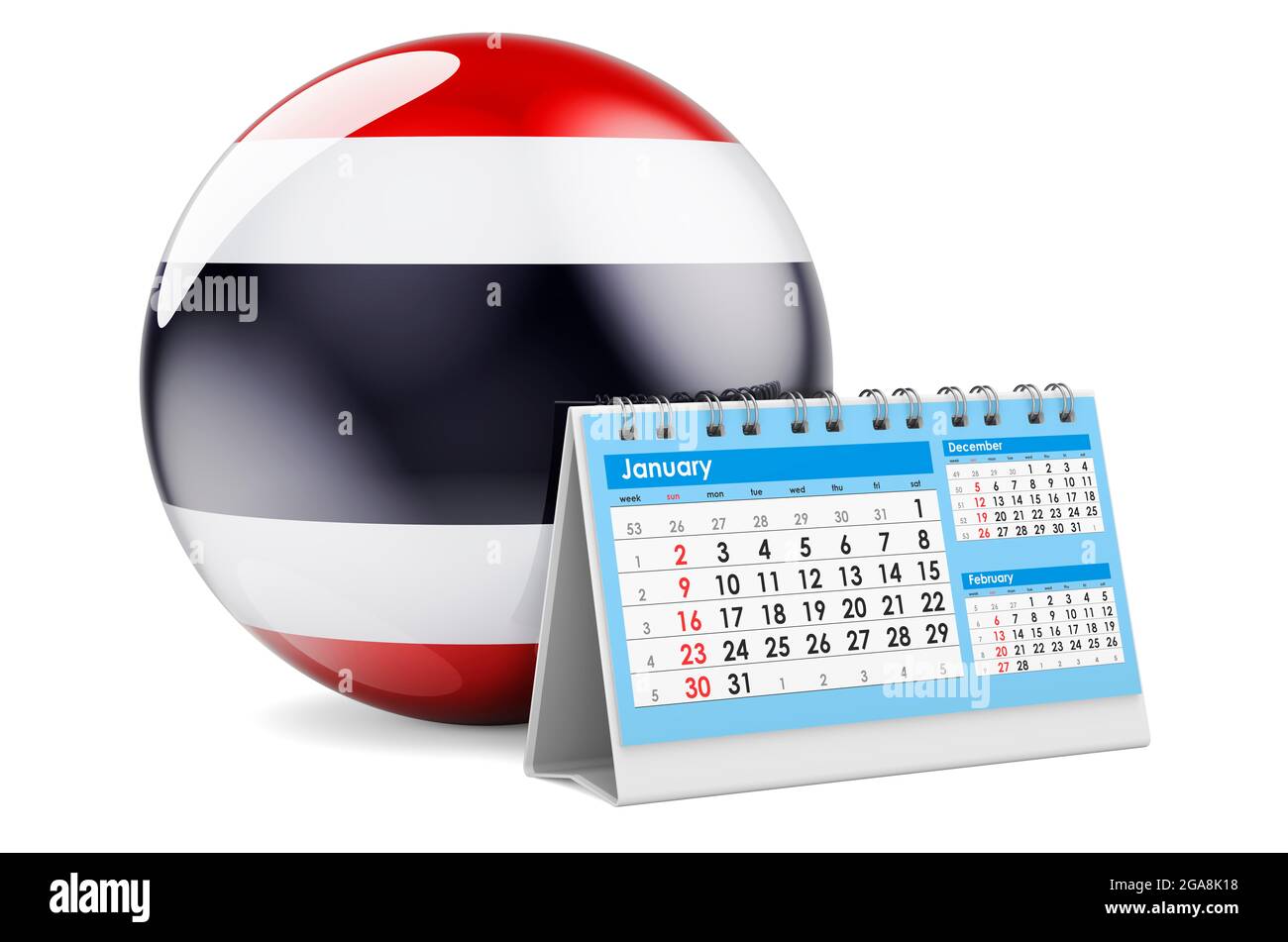 Desk calendar with Thai flag. 3D rendering isolated on white background ...