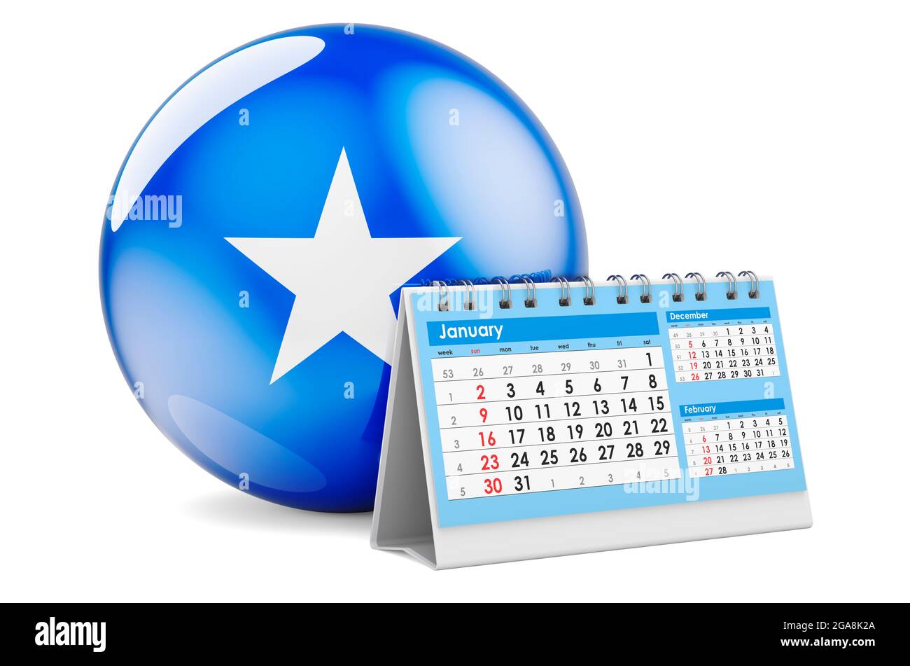 Desk calendar with Somali flag. 3D rendering isolated on white ...