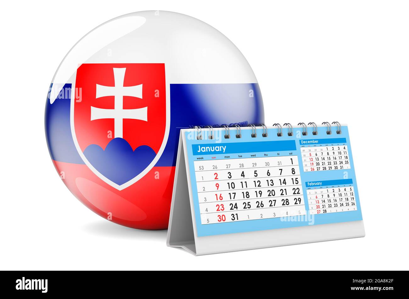 Desk calendar with Slovak flag. 3D rendering isolated on white ...