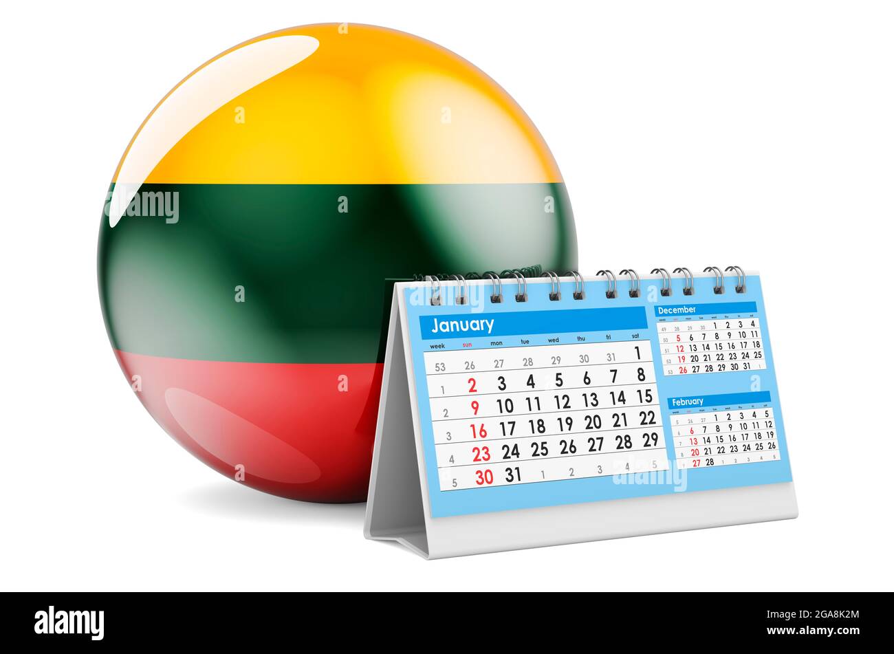 Desk calendar with Lithuanian flag. 3D rendering isolated on white ...