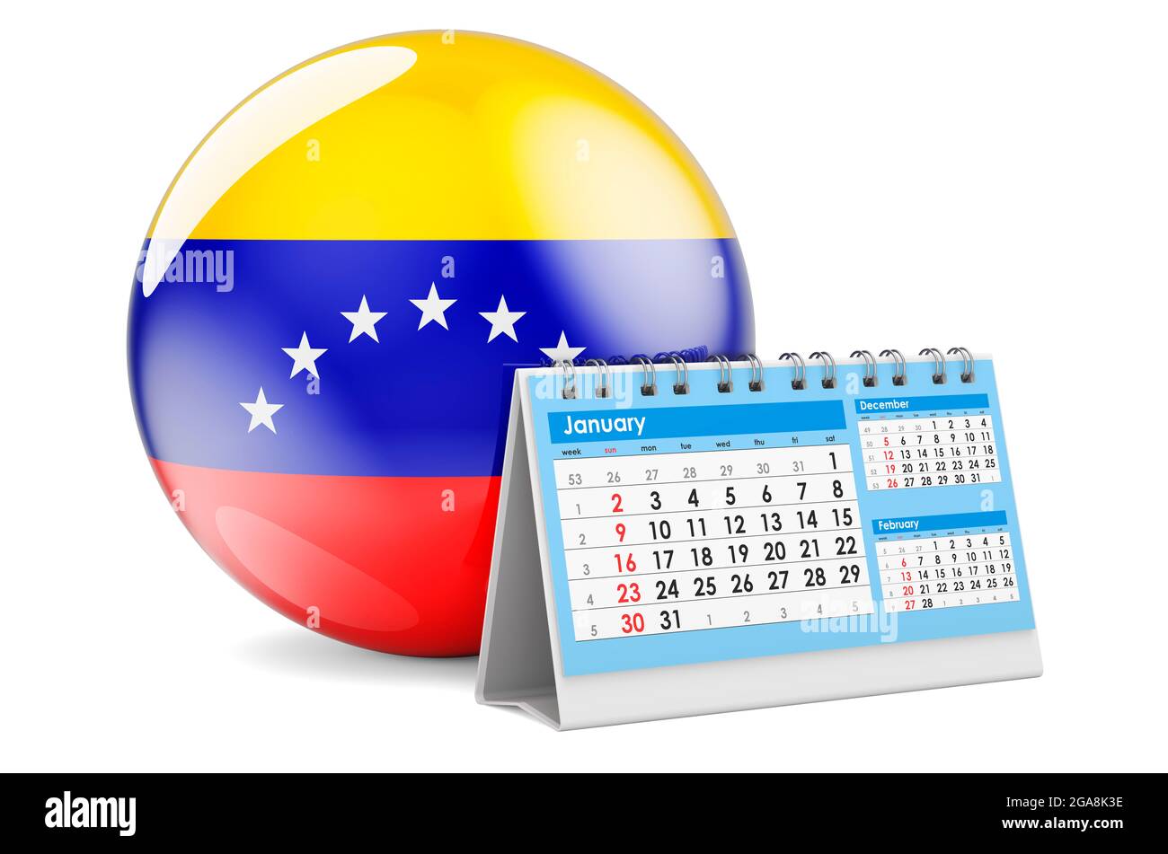 Desk calendar with Venezuelan flag. 3D rendering isolated on white ...