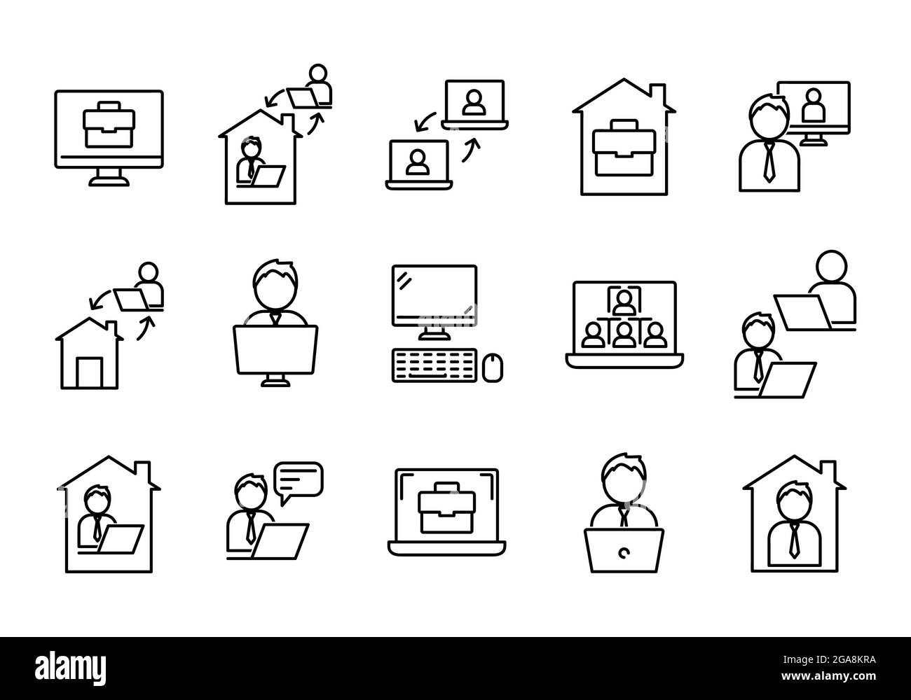Set of remote work concept icons. Flat working pictograms for web. Line ...