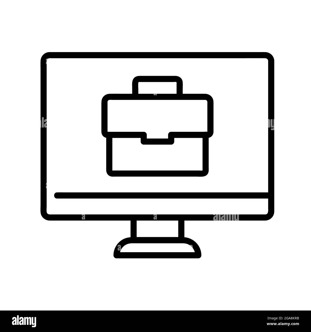 Remote work icon. Flat bag pictogram in pc screen for website. Line ...
