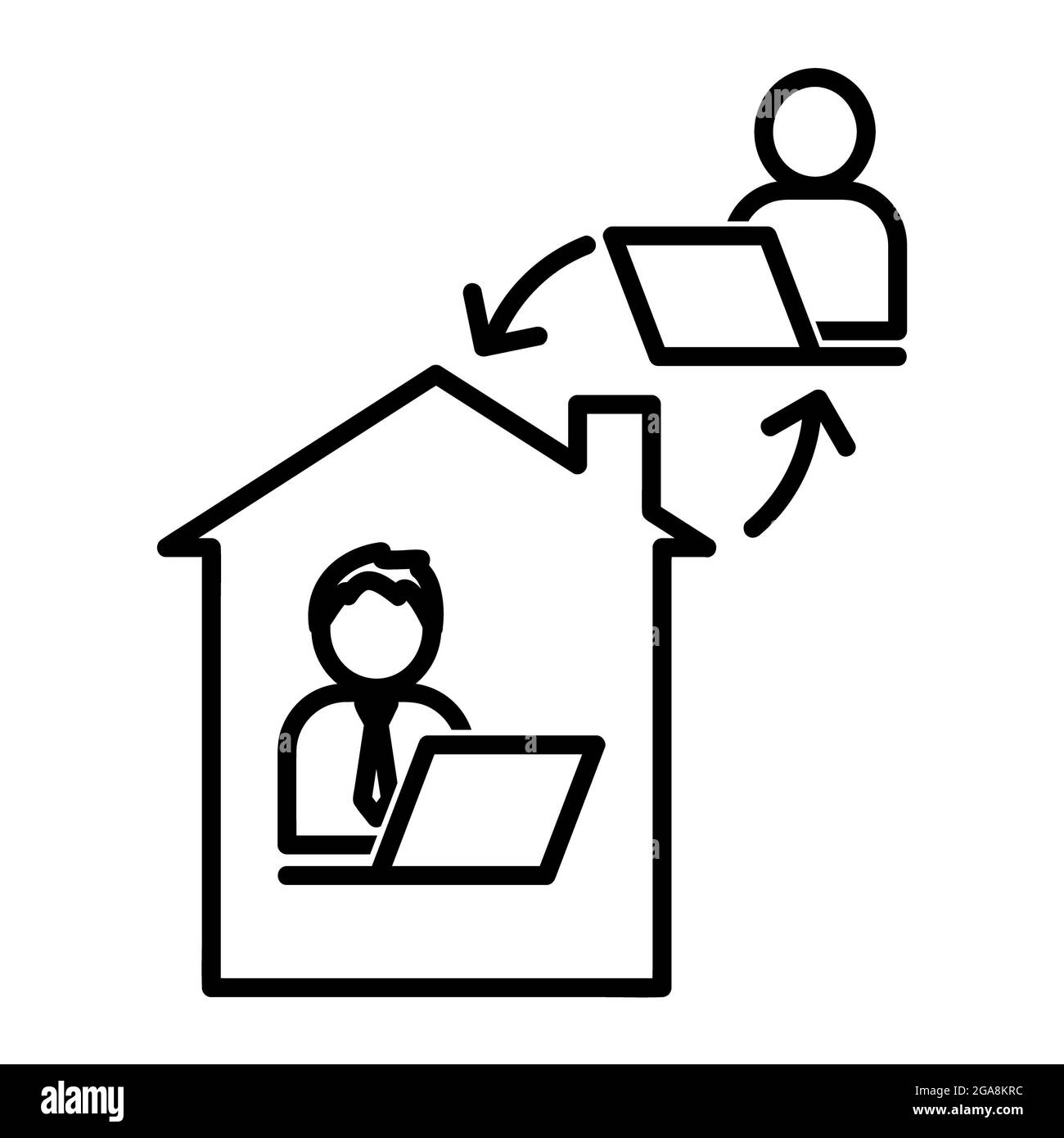 Remote work icon. Two man working in computer. Flat pictogram for web ...