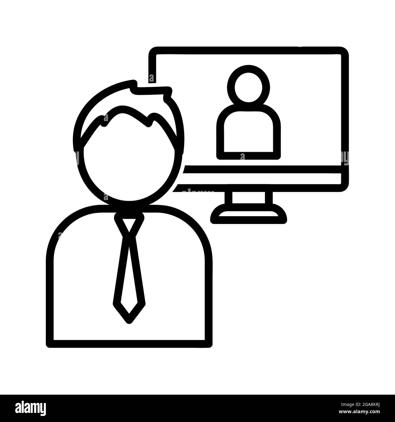 Remote work icon. Two man working online. Flat pictogram for web. Line ...