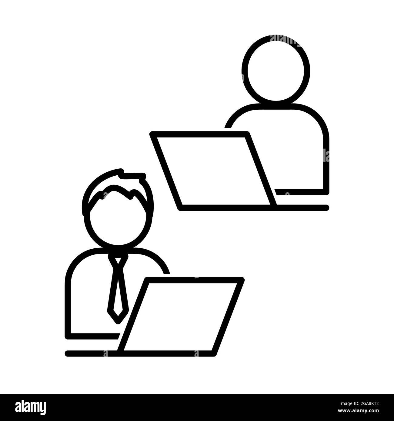 Remote work icon. Two man working in computer. Flat pictogram for web ...