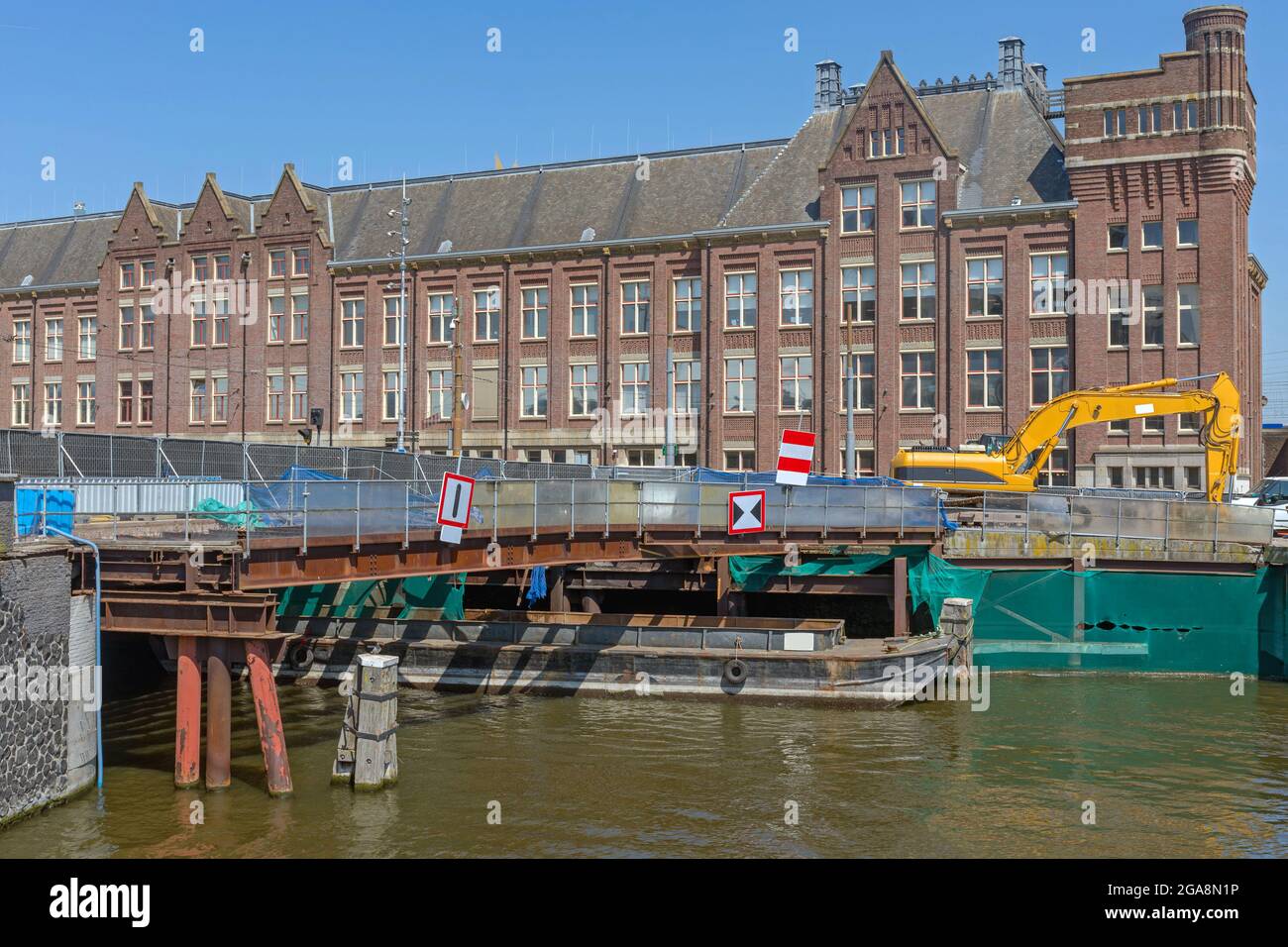 Temporary Bridge Construction Works Over Canal in Amsterdam Netherlands ...