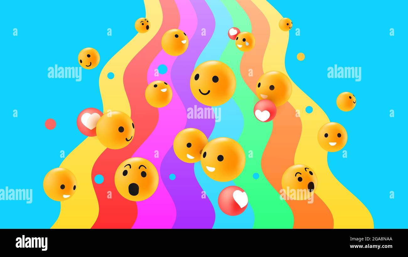 Diverse Emoticon Reactions on Bright Rainbow Background. Vector ...