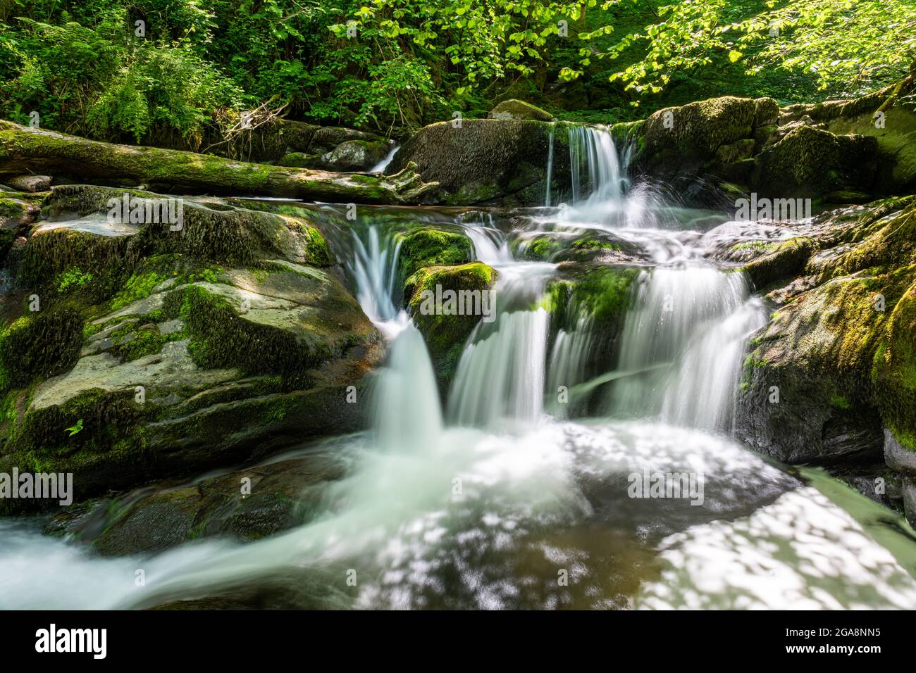 Long exposure of a waterfall on the Hoar Oak Water river at Watersmeet ...