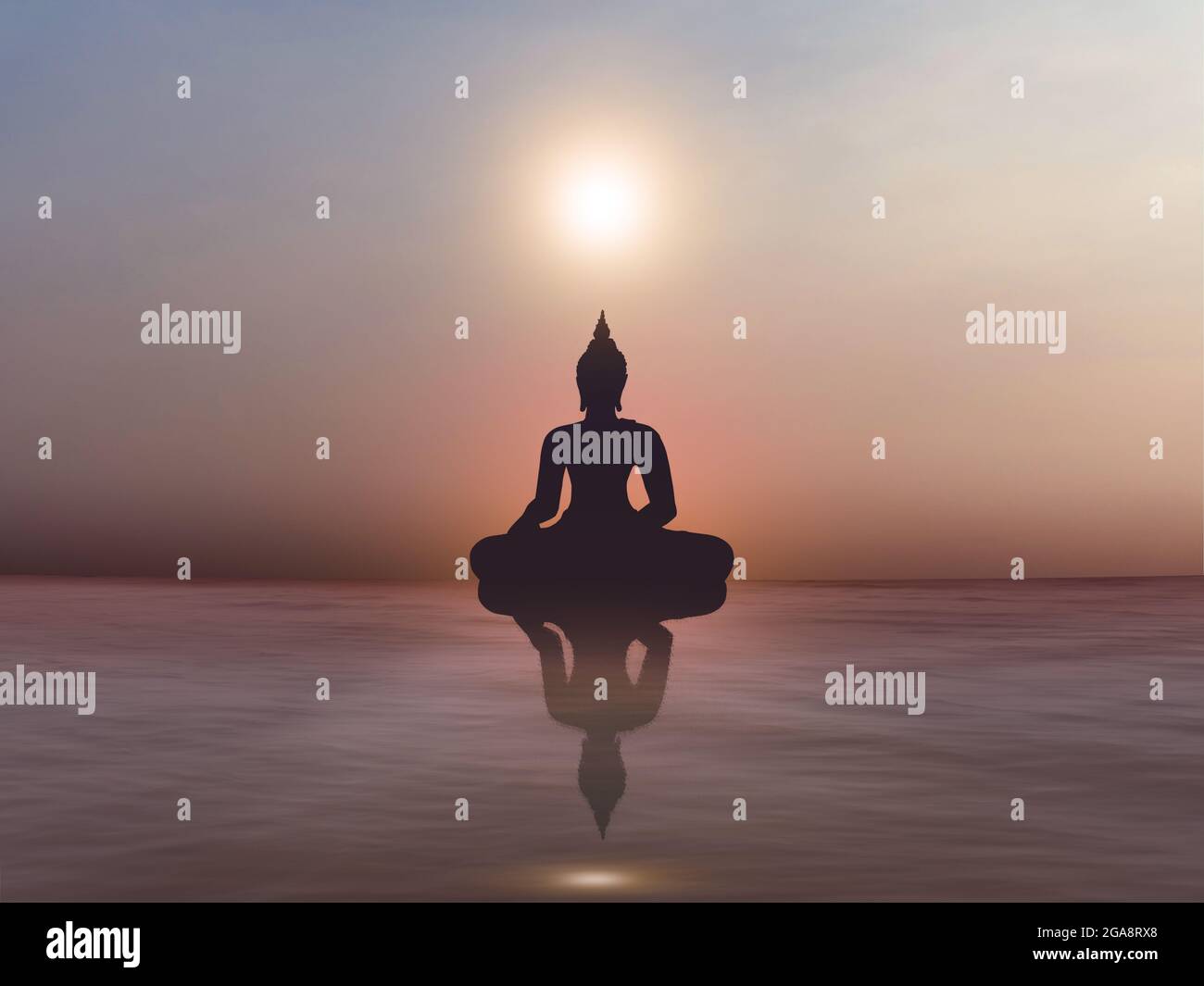 Silhouette of Buddha statue on golden sunset at river.Buddhism ...