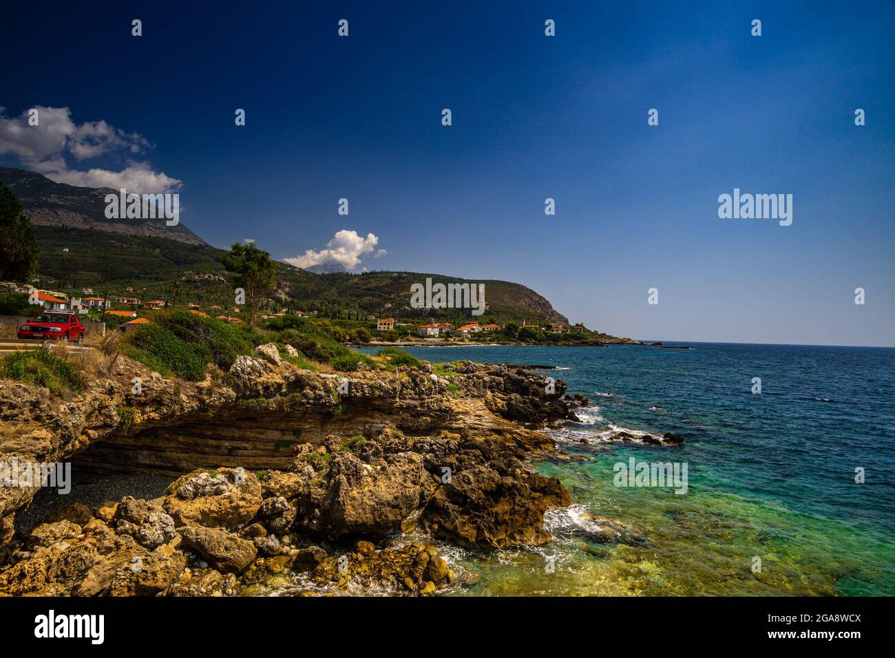 The picturesque seaside village of Agios Nikolaos in Mani, Messinia ...