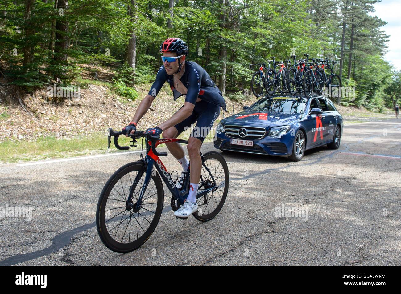 Luke Rowe in action during the climb of Mont-Ventoux in Tour de France ...