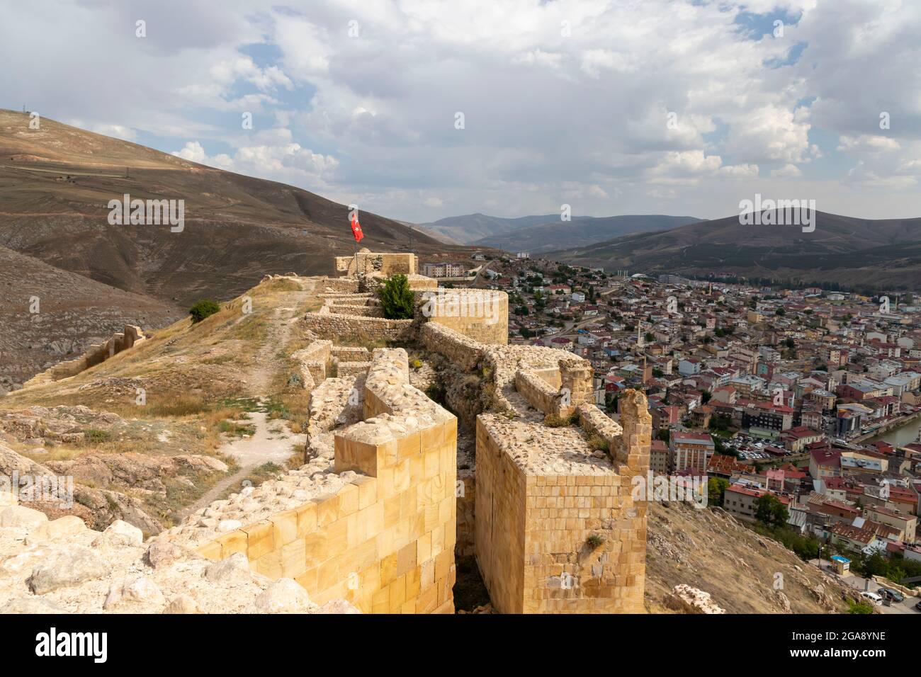 The interior of the historical Bayburt Castle and the city view Stock ...