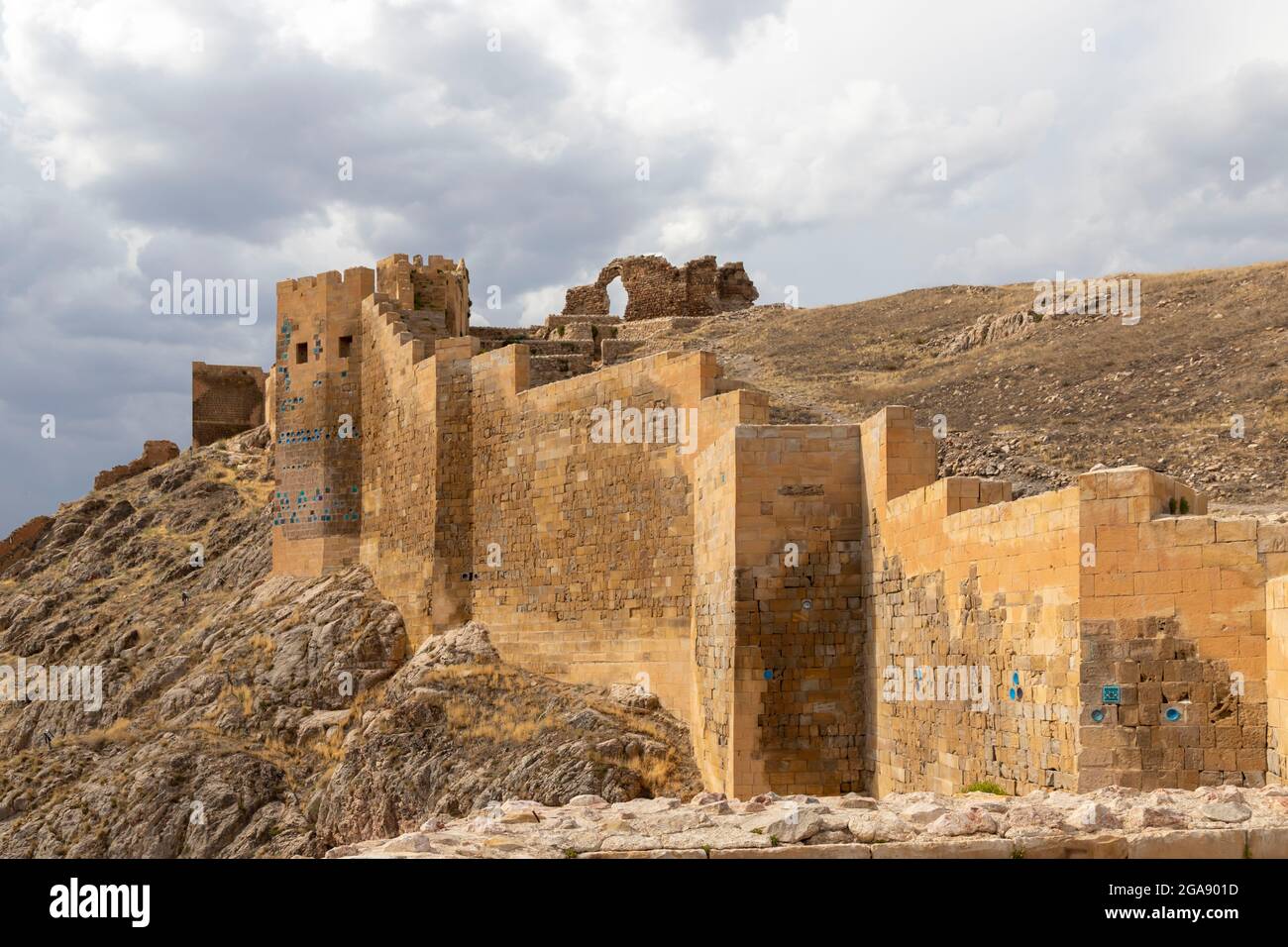 The interior of the historical Bayburt Castle and the city view Stock ...